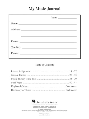 My Music Journal - Student Assignment Book: Hal Leonard Student Piano Library