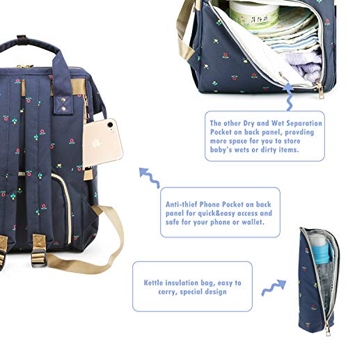 Chamqueen Diaper Bag Waterproof Nappy Bag Large Capacity Baby Diaper Backpack Gift for Novice Moms Blue