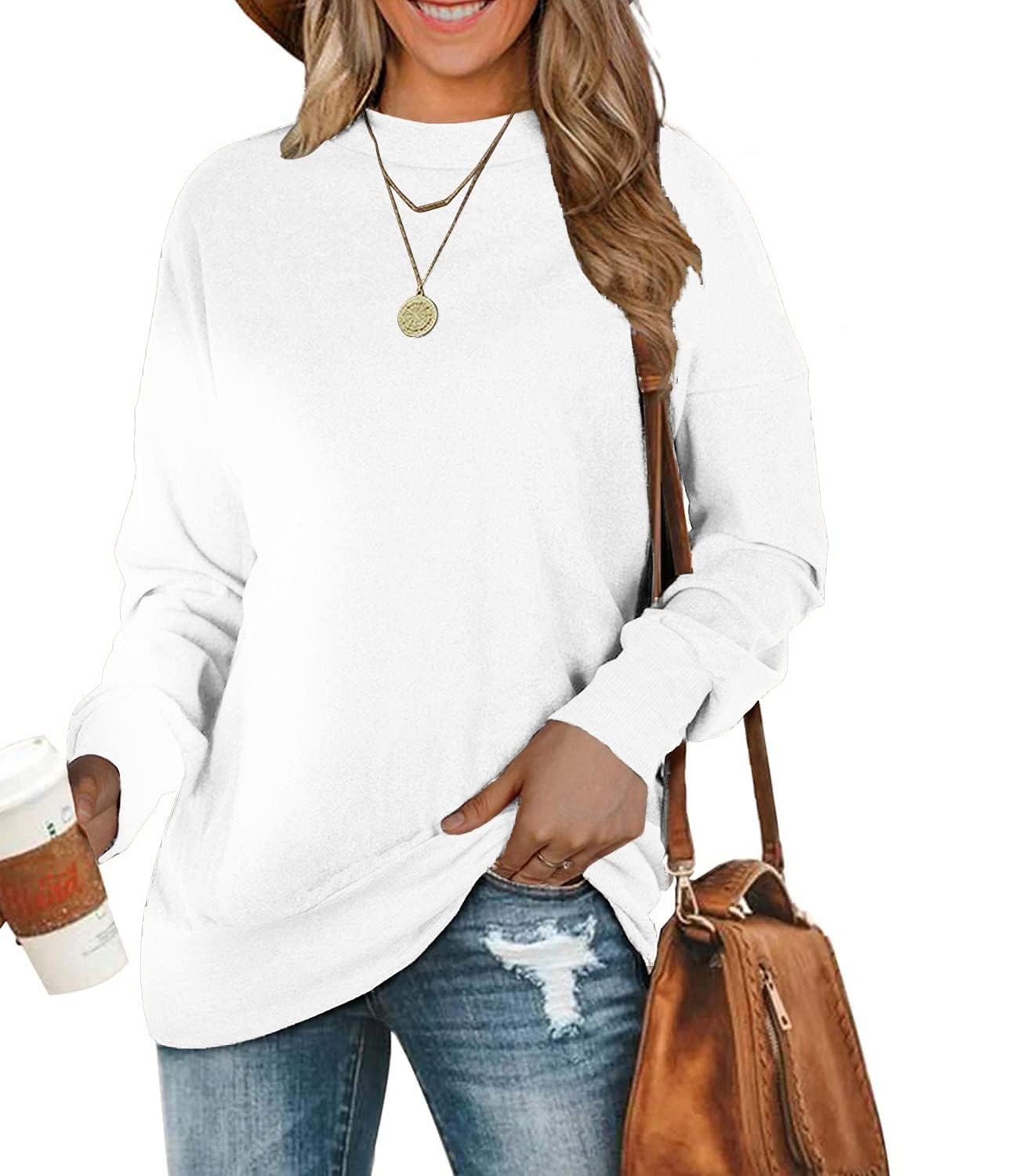 BEUFRI Sweatshirts for Women Crew Neck Long Sleeve Tunic Shirt Tops for Legging Purple S