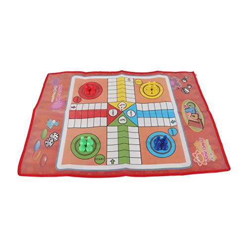 Tissting Wooden Checkerboard Flying Ludo Chess Set, 2.4x1.8in Non Woven Fabric Roll Up Flying Chess Board for Family, Party, Travel, Camping, Leisure Entertainment