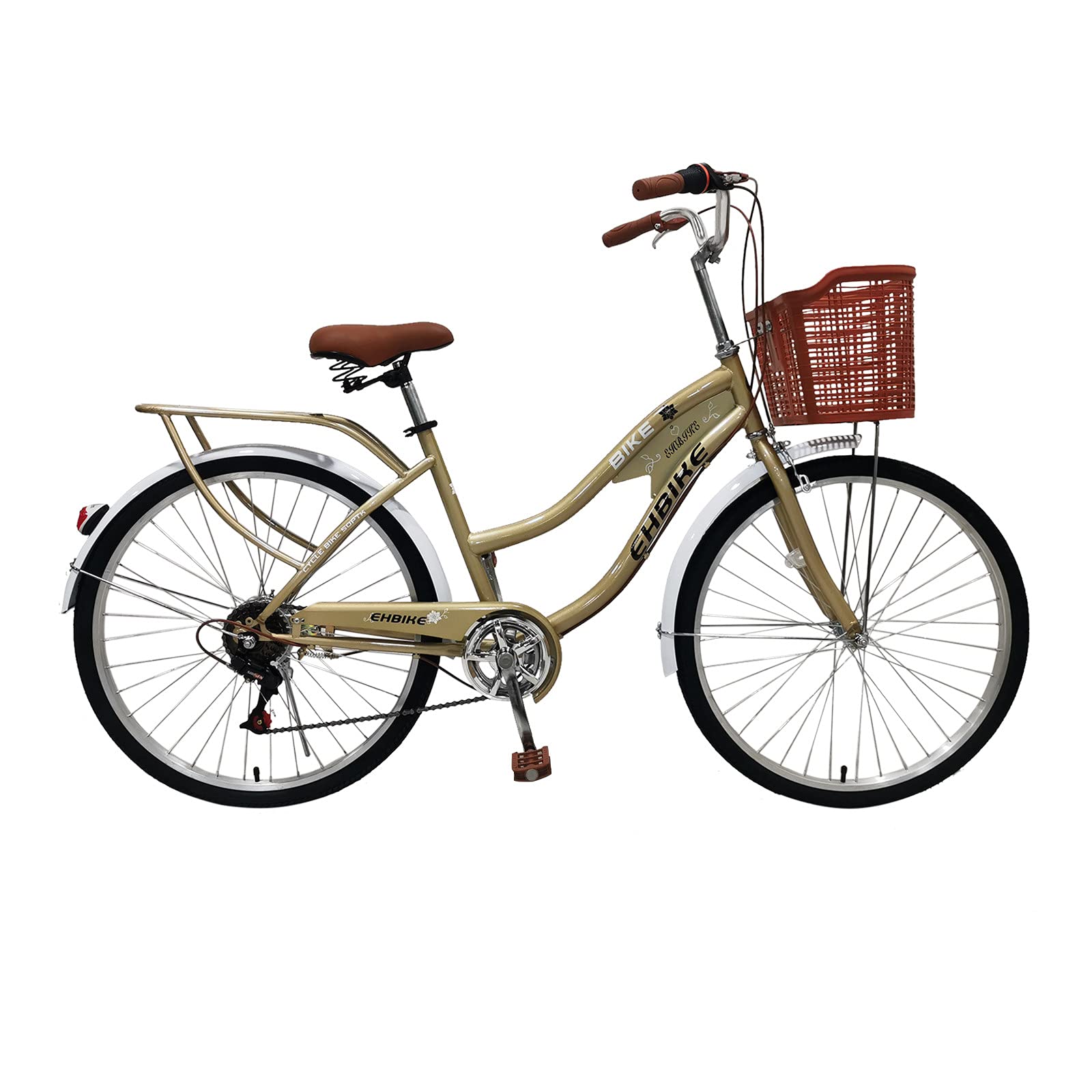 Cruiser Bike 7 Adjustable Speeds 26-Inch with Grocery Basket Adjustable Seat & Handle - Semi-Assembled Suitable for Road Riding & Beach Riding Commuter Bikes