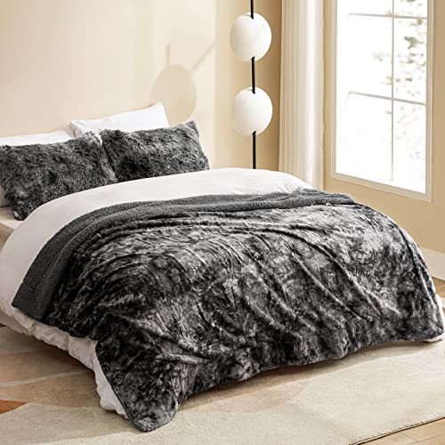 joybest Faux Fur Throw Blanket for Couch, Tie-Dye Reversible Fuzzy Blankets, 50x60 Inches Soft Sherpa Blanket for Sofa and Bed