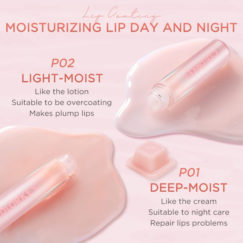 COLORKEY Crystalline Aqua Lip Oil (P02 Mildly Moisturizing) | Lip Care, Clear Gloss, Sheer Glossy Tint Moisturizing, Revitalizing, and Tinting for Dry Lips with Multiple Plant Extracts