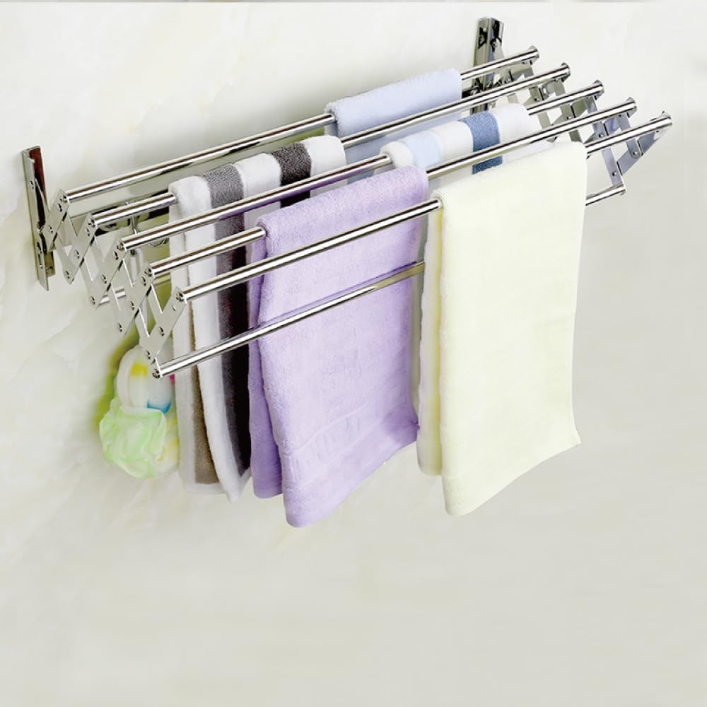 HITASTAR Wall Mounted Drying Rack Clothing for Laundry Foldable 16.5 inch with 7 Rod Space-Saving Stainless Steel Garment Hanger Mounted Organizer for Laundry Room, Bathroom