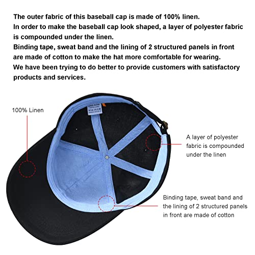 BOTVELA Linen Baseball Cap for Men Breathable Summer Dad Hat Adjustable Structured Outdoor Sports Cap (Black)