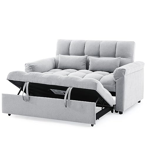 ERYE 3 in 1 Convertible Sleeper Sofabed,Modern Linen Tufted Upholstered Loveseat Sofa&Couch with Pull Out Sleep Couch Bed and Padded Armrests for Home,Office,Apartment,RV Living Room