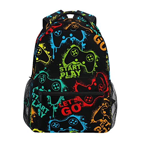 Fisyme Colorful Video Game Backpack Laptop Bag Daypack Travel Hiking School Backpacks for Men Women Kids Girls Boys