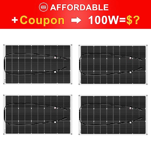 DOKIO Flexible Solar Panel 4x100w(400w) Semi-Flexible Bendable 12V Monocrystalline Off-Grid for RV Boat Cabin Van Car and Caravan RV Boat Camper