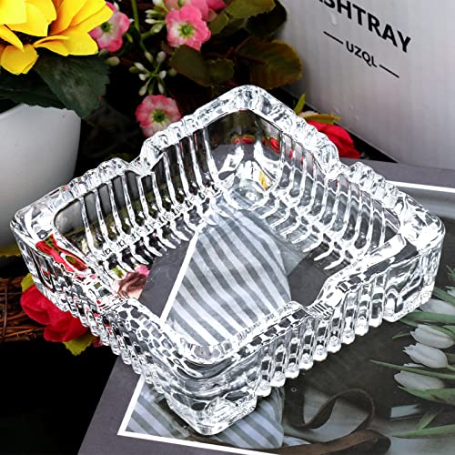 UZQL Ashtray, Glass Ashtray Square Crystal Ashtray, Classic Design Ashtray for Weed, Home Large Ashtrays for Cigarettes Outdoor (4.1 inch)