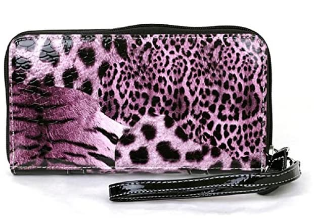 western rhinestone cross leopard concealed carry handbag with matching wallets in 3 colors (Purple)
