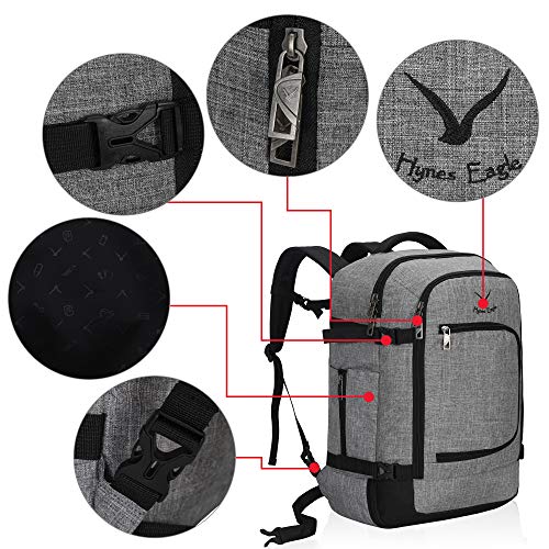 Hynes Eagle Travel Backpack 40L Flight Approved Carry on Backpack Men Large Cabin Weekender Laptop Backpack Women 15.6 inches Light Grey with Red Violet