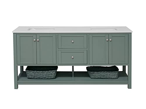 Kitchen Bath Collection Lakeshore 72-inch Double Bathroom Vanity (Engineered White/Sage Green): Includes Sage Green Cabinet with Engineered White Countertop and White Ceramic Sinks