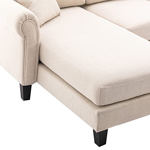 ERYE U-Shaped Sofa Couch Linen Upholstered Sectional Sofa&Couch with Ergonomical Curved Armrests and Movable Ottoman/Chaise for Home Office Apartment Living Room