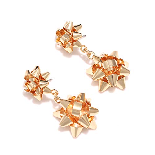 CEALXHENY Christmas Earrings for Women Xmas Gift Bow Earrings Present Bow Drop Dangle Earrings Holiday Accessory Gifts (Gold Gift Bow)