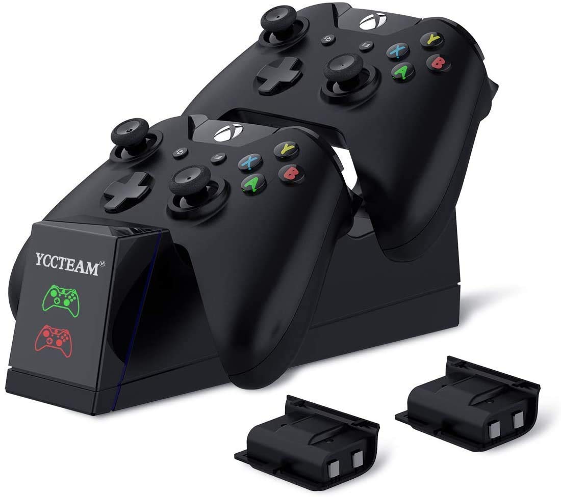 Controller Charger for Xbox One, YAEYE Xbox One/One X/One S/One Elite Dual Controller Charger, [Dual Slot] High Speed Docking Charging Station with 2 x 1000mAh Rechargeable Battery Packs - Black