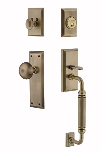 Nostalgic Warehouse 719434, Backset-2.375", Plate C Grip Entry Set New York Knob Brass, Antique Brass/719434