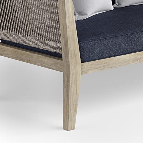 SIMPLIHOME Cayman 77 Inch Wide Contemporary Outdoor Sofa with Décor Pillows in Slate Grey Polyester Fabric, For the Living Room and Family Room
