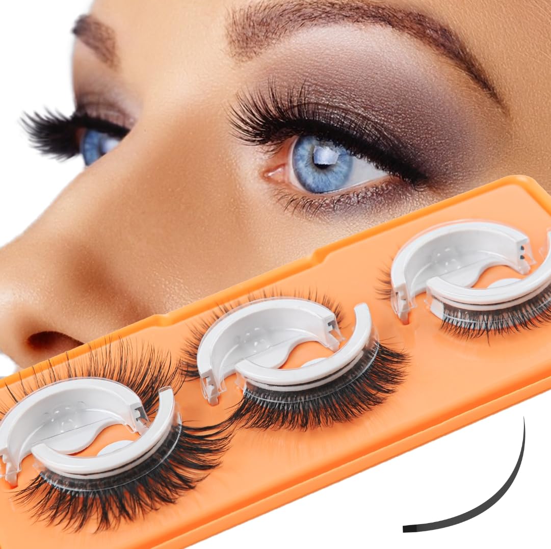 BYUVEVSR Self Adhesive Eyelashes 3 Pairs Glueless Lashes Natural Look Fluffy Mink Lash 8mm 10mm 12mm Self Sticking Eye Lashes 3D Mink Reusable NO Glue Adhesive Lashes