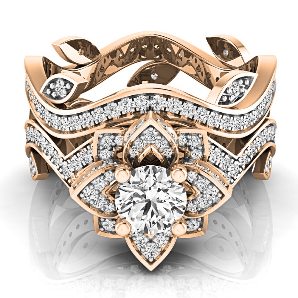 Dazzlingrock Collection 2.25 Carat (ctw) Round White Cubic Zirconia Engagement Ring Set for Women in 14K Rose Gold Size 7.5