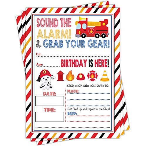 Firetruck Themed Birthday Party Invitation - Set of 20 with envelopes