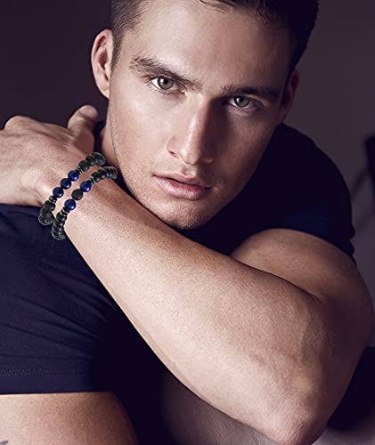 WAINIS 12 PCS Gemstone Beads Stretch Bracelets for Men Women Energy Yoga Healing Matte Lava Rock Volcanic Stone Essential Diffuser Oil Bracelet