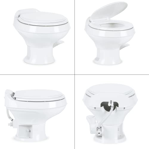 Dometic 301 Toilet Low Profile 13.5" Height- White, 301-SS/RT/WHITE, Full Size Residential Style, Clean and Watertight Triple Jet Rinse with Foot Pedal