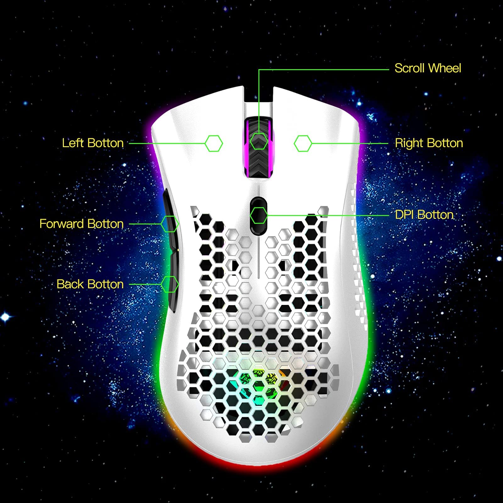 VEGCOO Wireless Gaming Mouse, Silent Click Wireless Rechargeable Mouse with Colorful LED Lights and 3 Level DPI 400mah Lithium Battery for Laptop and Computer (C23 White)