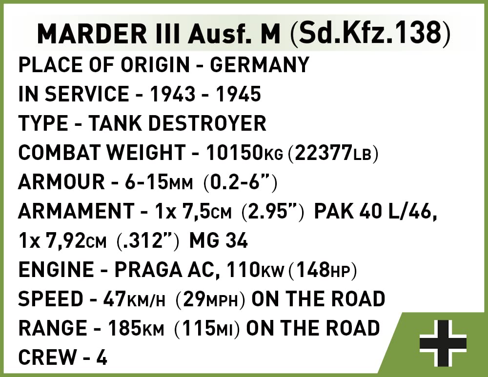 COBI Historical Collection WWII MARDER III Ausf. M Tank