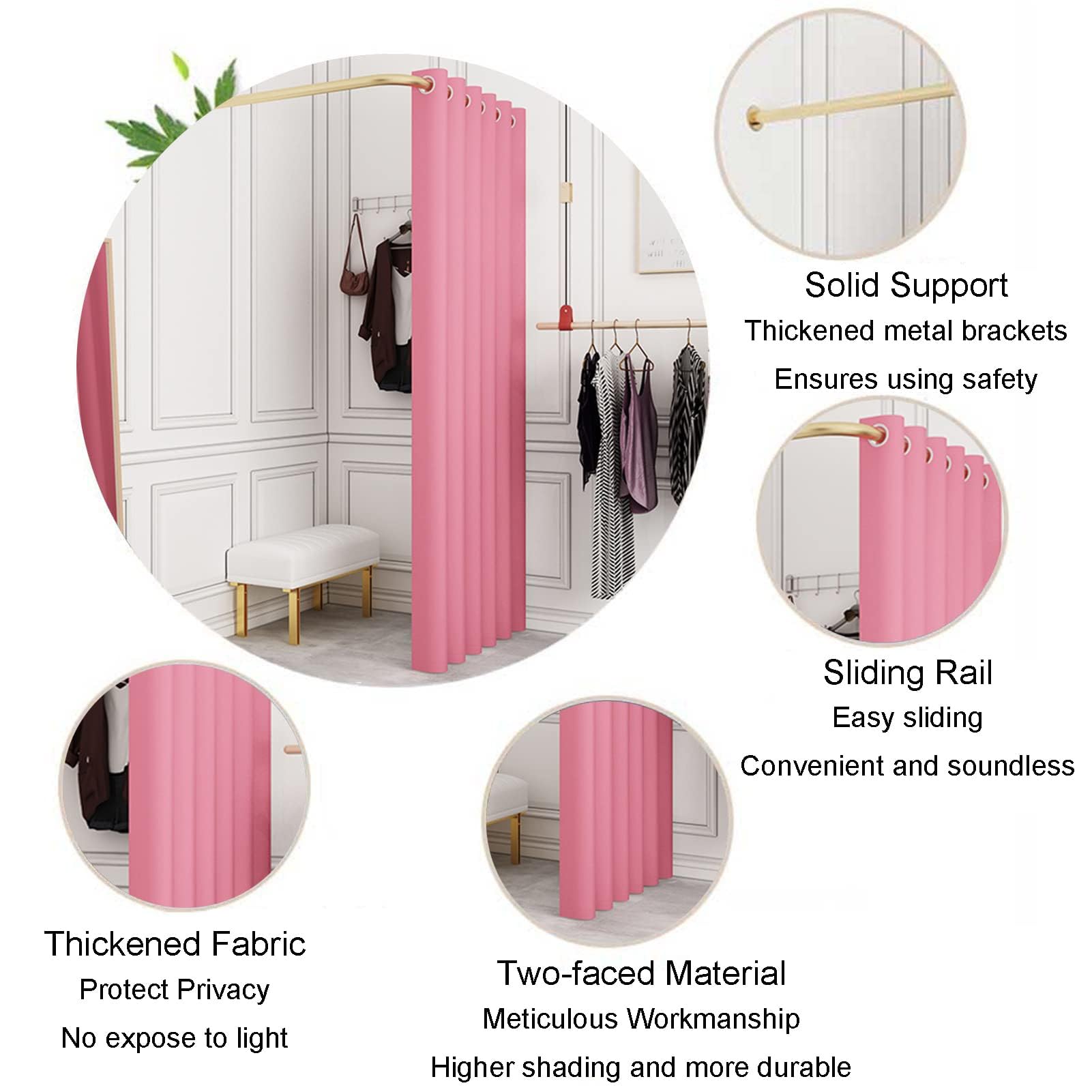 FWTXZTER Double Fitting Room for Two, F-Shape Changing Rooms Divider with 3 Shading Curtains Privacy Protection Dressing Room for Boutiques, Clothing Store Corner Changing Room (Light Gray)