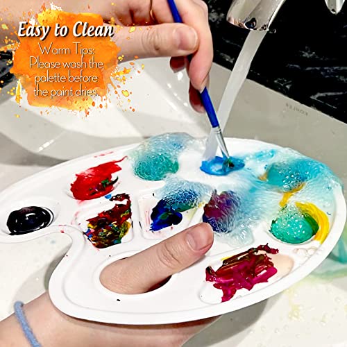 Oval Paint Tray Palettes, FANDAMEI Plastic Paint Tray Palette, Paint Palettes Paint Pallets with Thumb Hole for Adults & Kids, for Painting or DIY Craft Class, White, 2 PCS