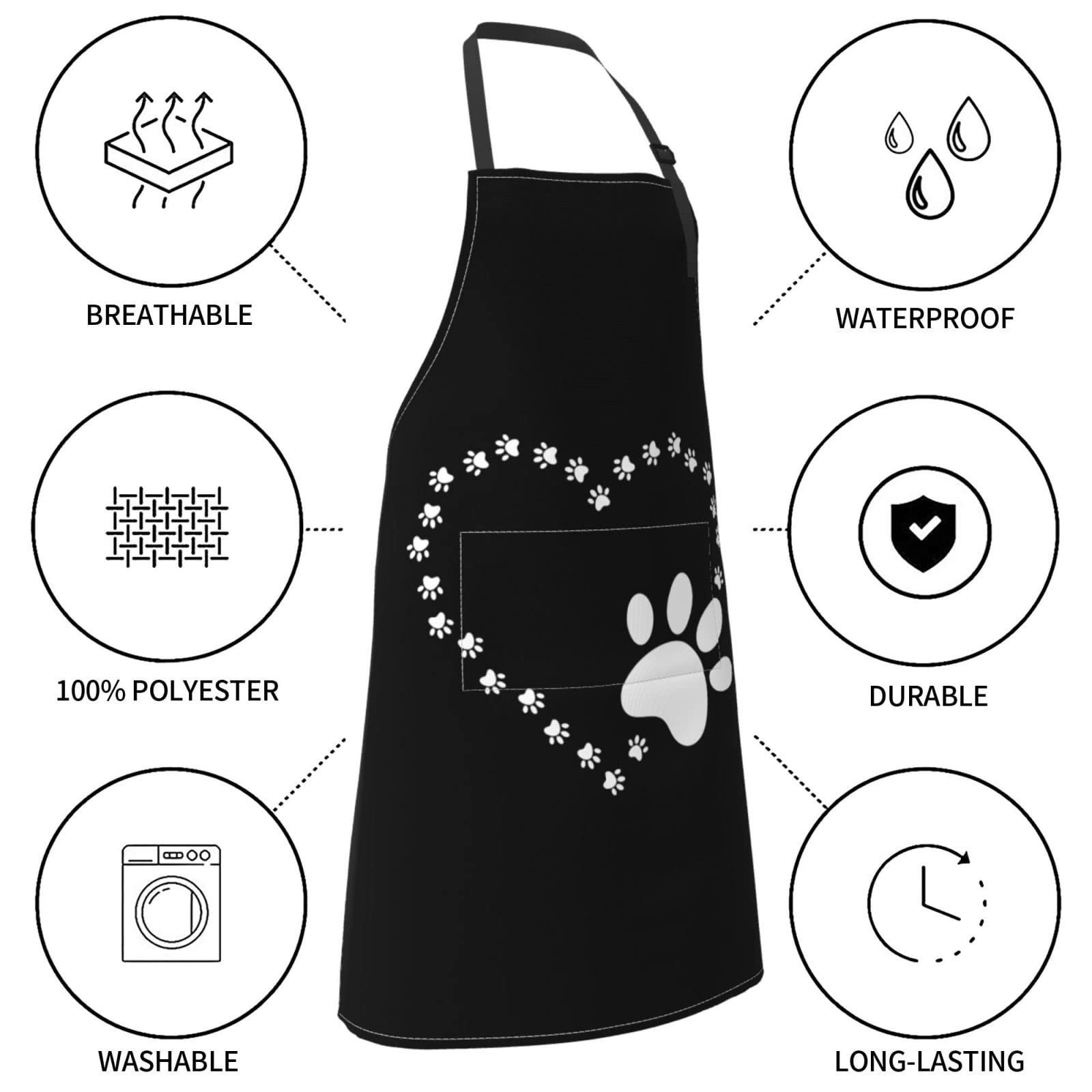 Dogs Cats Paws Prints Apron Adjustable Aprons with 2 Pockets for Women Men Waterproof Chefs Apron for Kitchen Painting Gardening Grooming