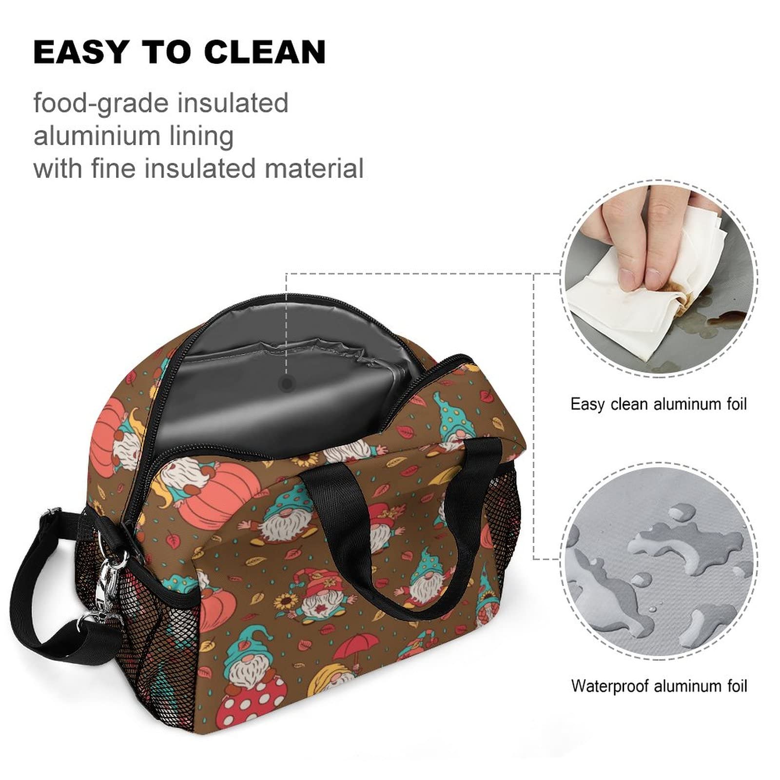 Cute Gnomes Lunch Bag for Women Men, Portable Insulated Lunch Box, Lunch Tote Bag for Work Outdoor