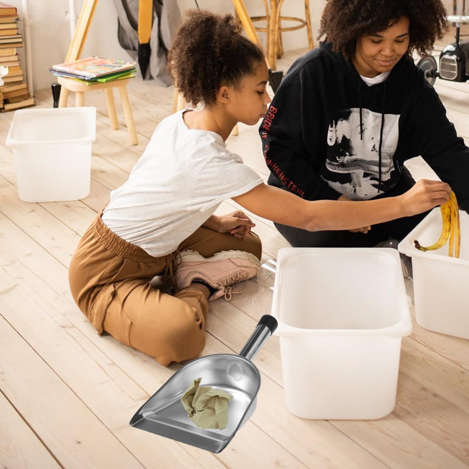 Gatuida Stainless Steel Dust Pan Metal Trash Shovel with Handle Handheld Dust Pan Wide Scooper for Indoor Outdoor Fireplace Industrial and Commercial Use