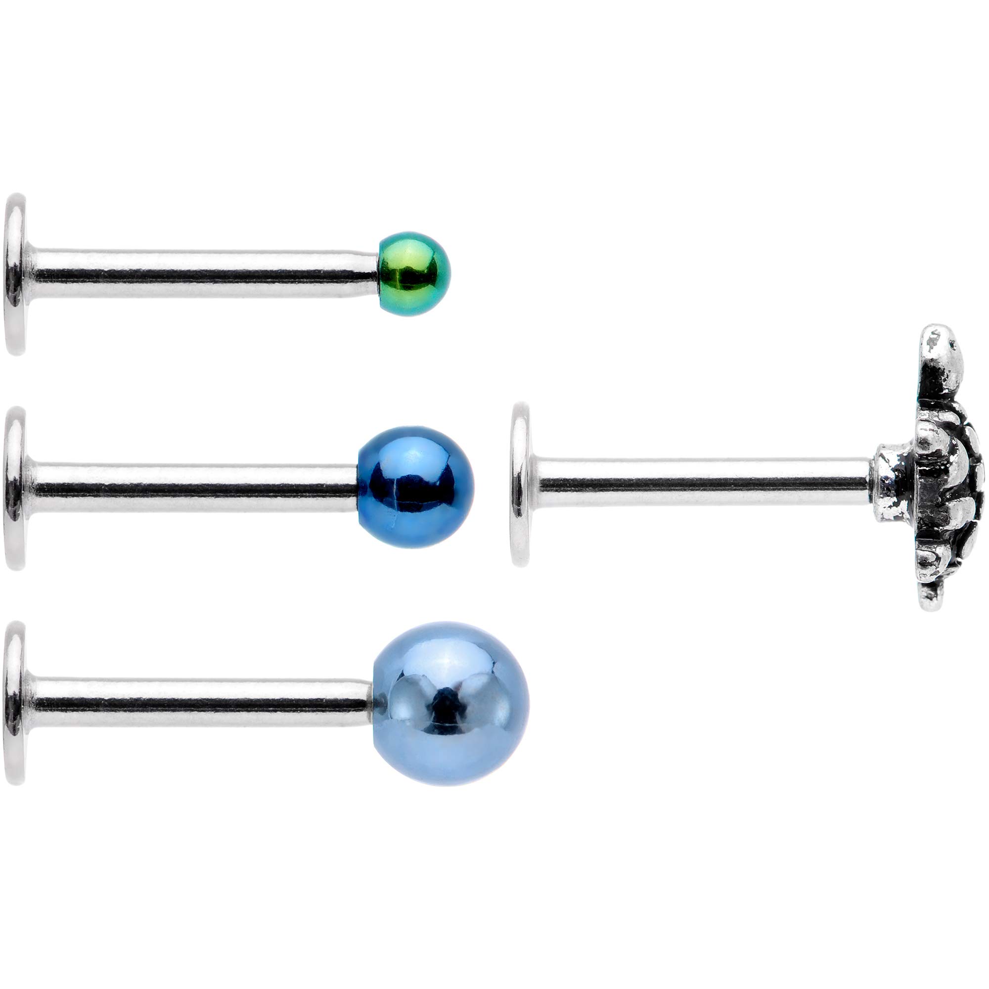Body Candy 16G 316L Steel 4PC Tragus Helix Deep Sea Variety Ball End Turtle Cartilage Stud Earring Set 5/16"