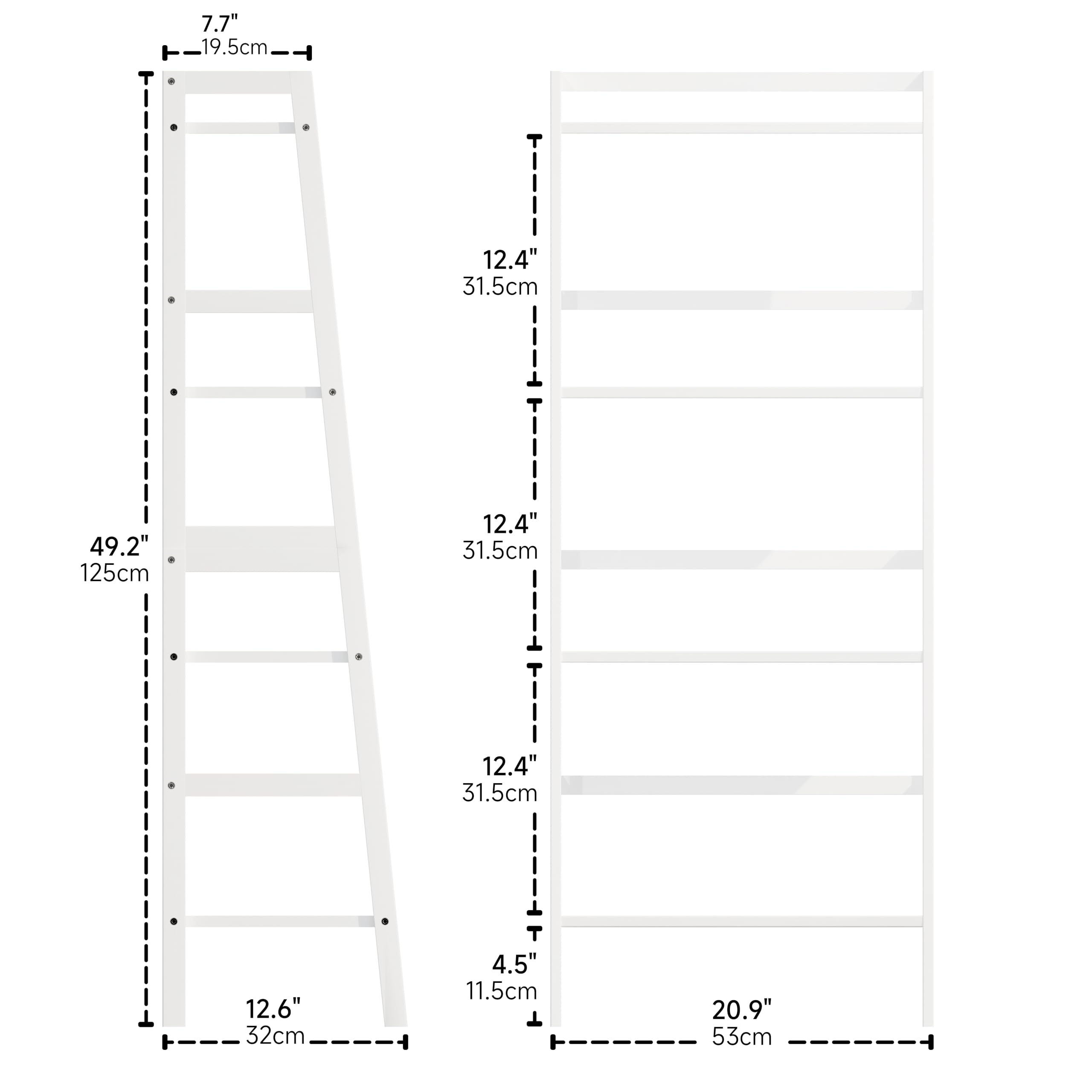 HITNET White Ladder Bookshelf, Leaning Bookcase, 4-Tier Bamboo Shelf, Floor Standing Storage Shelving Unit, Open Display Book Shelves