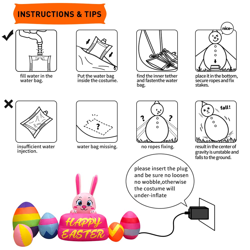 Domkom 8FT Easter Inflatable Decorations Bunny with Eggs, Build-in LED Lights Holiday Blow Up Yard Decoration, for Easter Holiday Party, Outdoor,Garden, Yard Lawn Decor