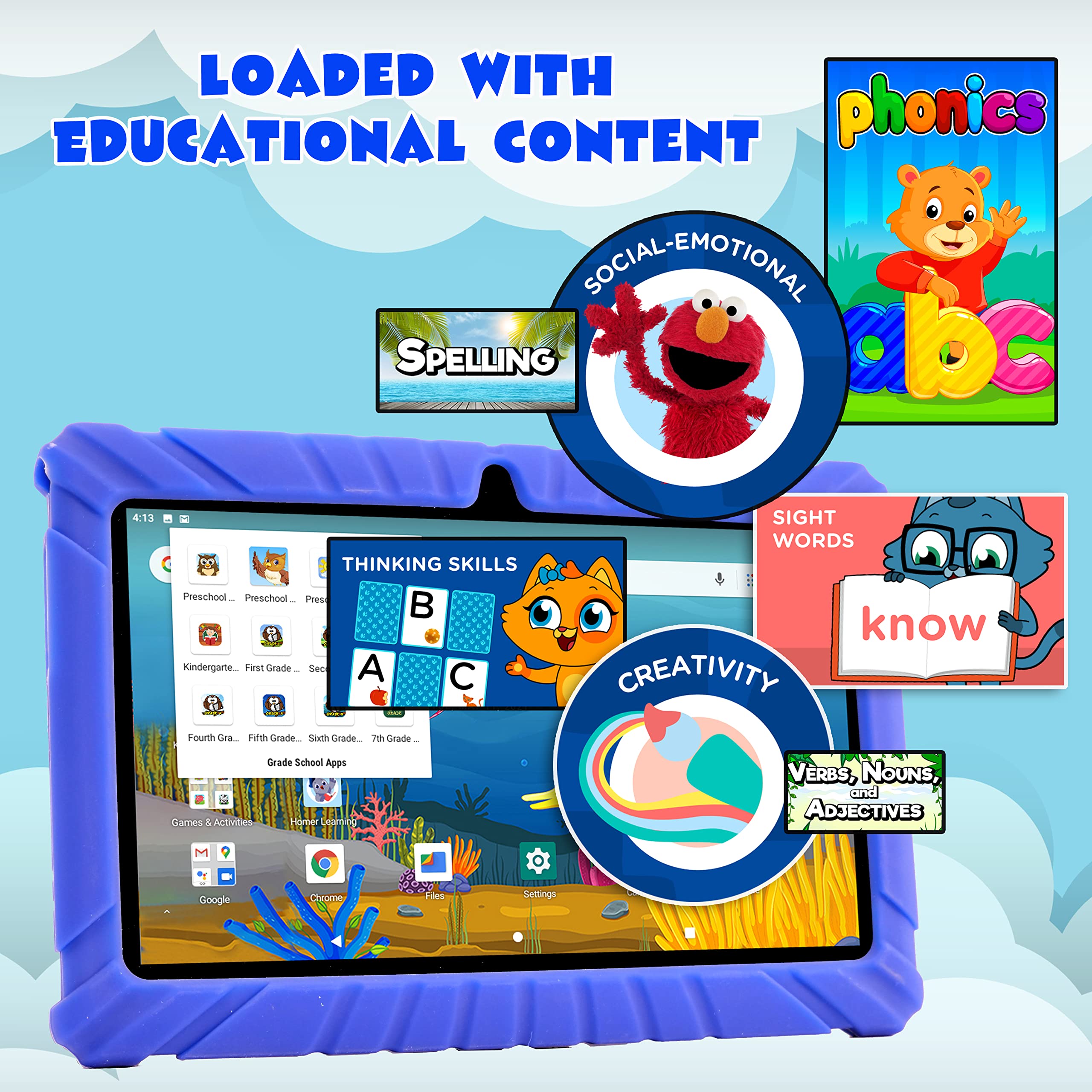 Contixo Kids Tablet, V8 Tablet for Kids and Tablet Sleeve Bag Bundle, 7” Toddler Tablet, 2GB+32GB Android 11 Tablet with Case, Learning Games Included, Parental Control Family Link - Dark Blue