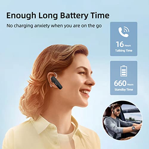 IDOERLEETEK Bluetooth Headset, S30 Bluetooth Earpiece Wireless Handsfree V5.1 Ultralight with Microphone 16 Hours Driving Headset Compatible with iPhone Android Cell Phone Laptop Tablets - Black
