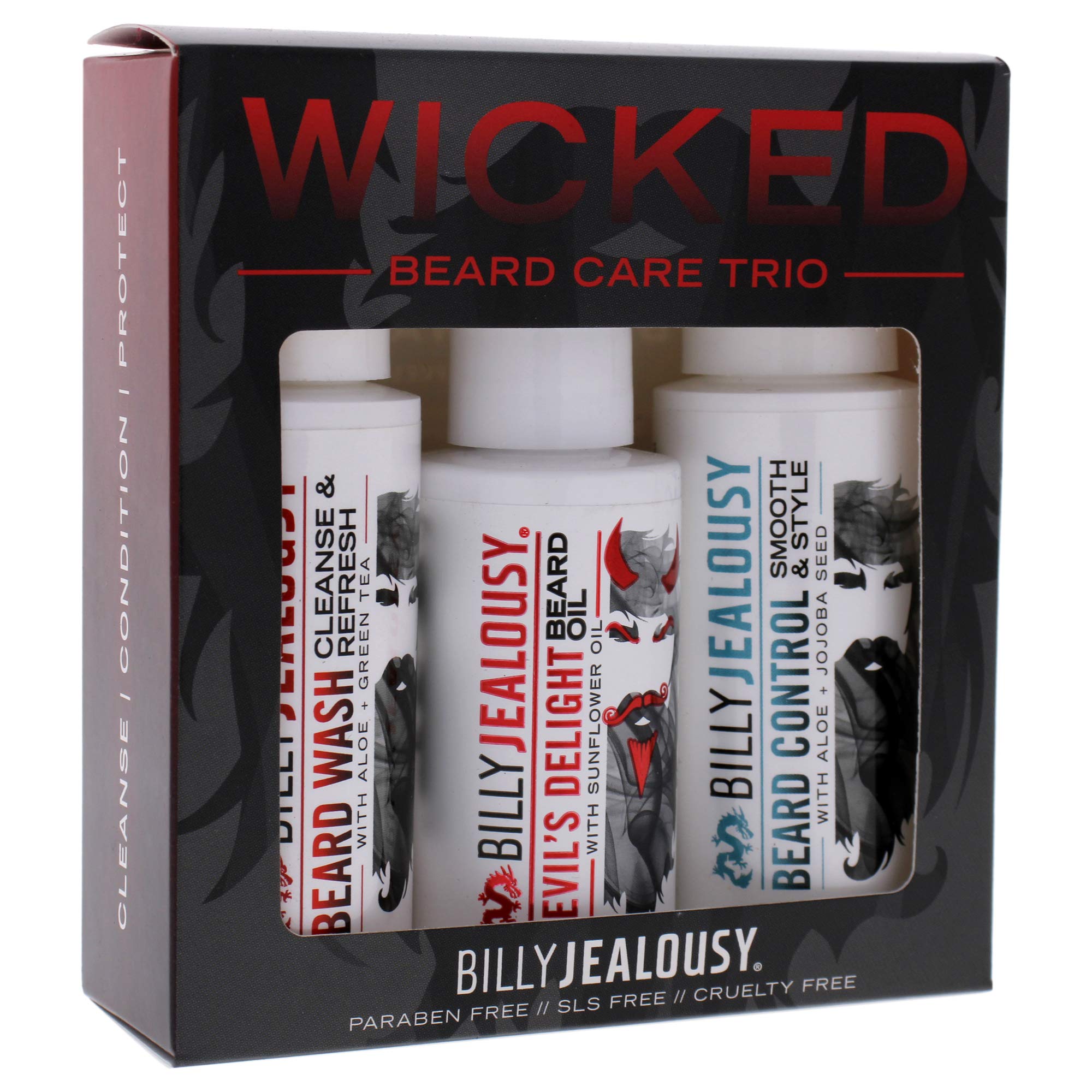 Billy Jealousy Wicked Beard Trio Kit with Beard Wash, Leave-In Beard Control and Devilās Delight Beard Oil to Cleanse, Nourish, Soften & Strengthen your Facial Hair