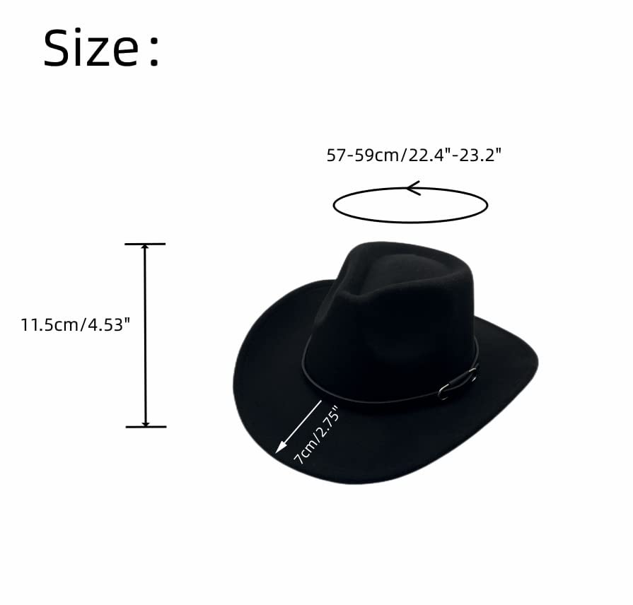 Willheoy Cowboy Hat for Men Women Western Cowgirl Hats Felt Fedora Hat Cowboy Costume Black