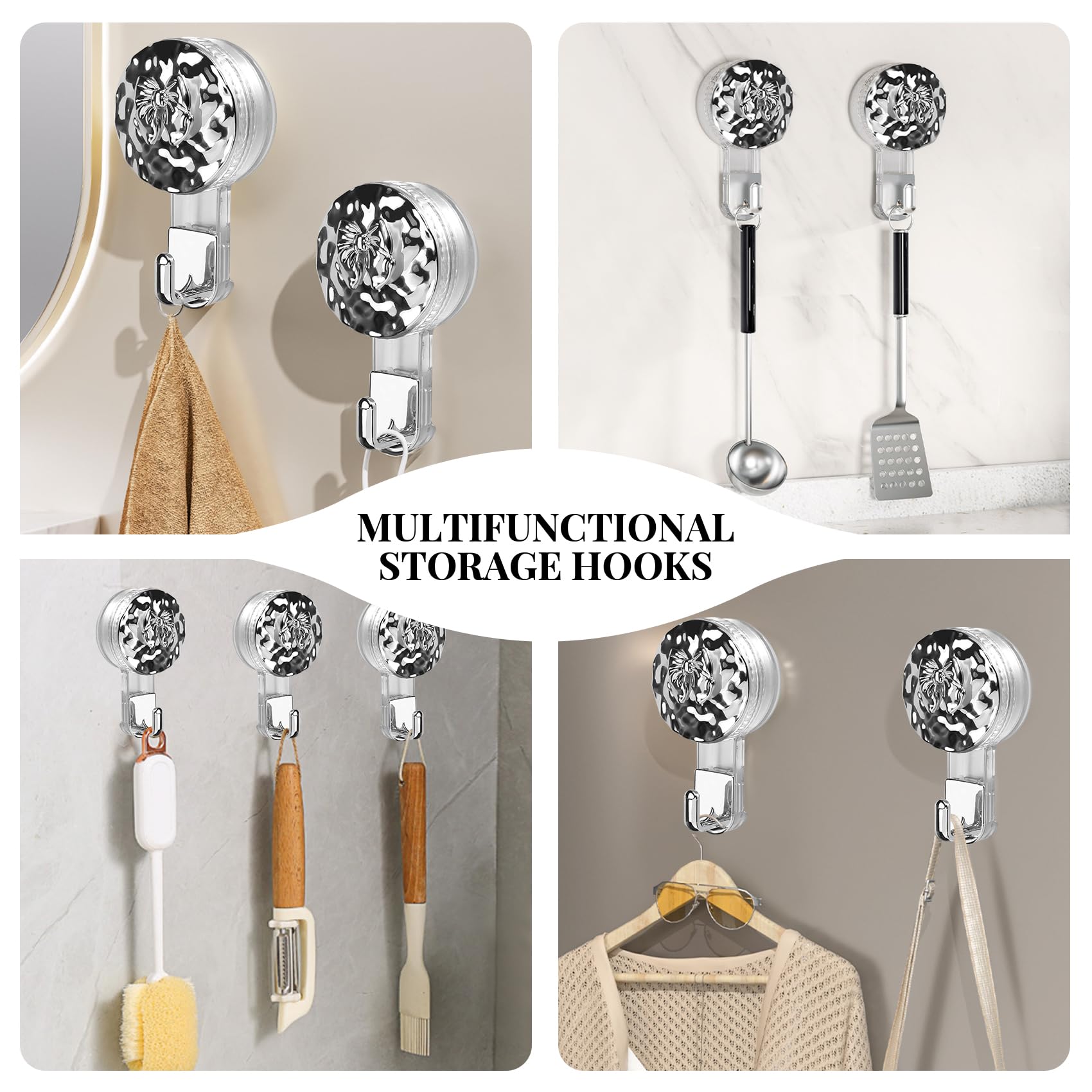 G.TWONG Suction Cup Hooks,Reusable Vacuum Suction Hooks Suction Cup Hangers for Window Glass Wall,Wreath Holder Outdoor (Silver, 2pcs)
