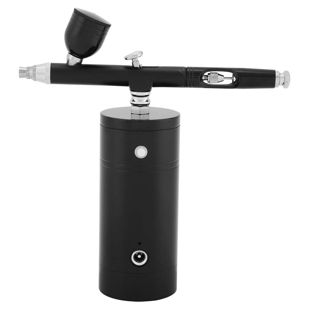 EVGATSAUTO Aluminum Barber Compressor, 0.3mm Black Mini Air Compressor Spray Gun Airbrush Set 7CC Capacity Set