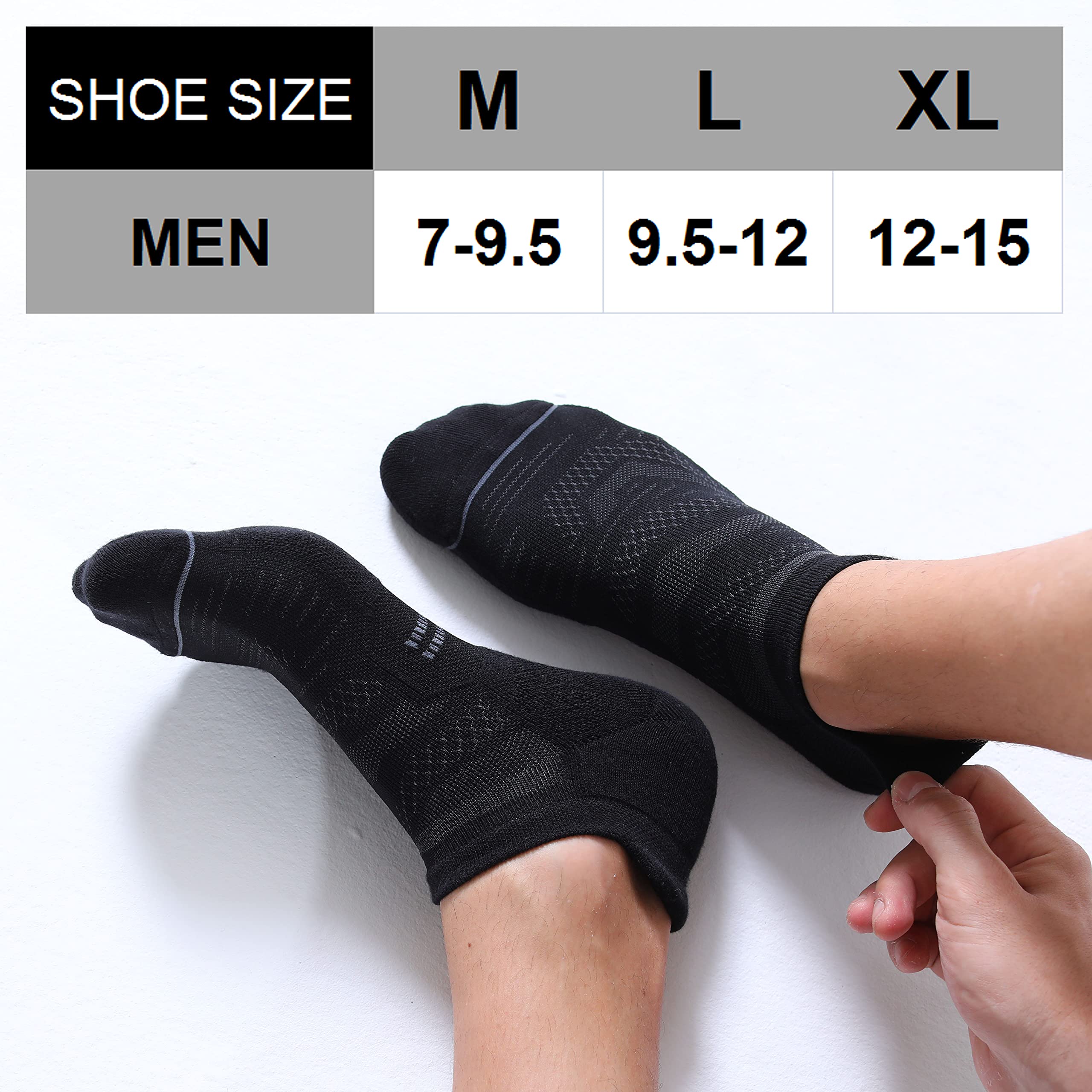 CelerSport 6 Pack Men's Running Ankle Socks with Cushion, Low Cut Athletic Sport Tab Socks Gifts for Men, Black, Shoe Size: 9-12