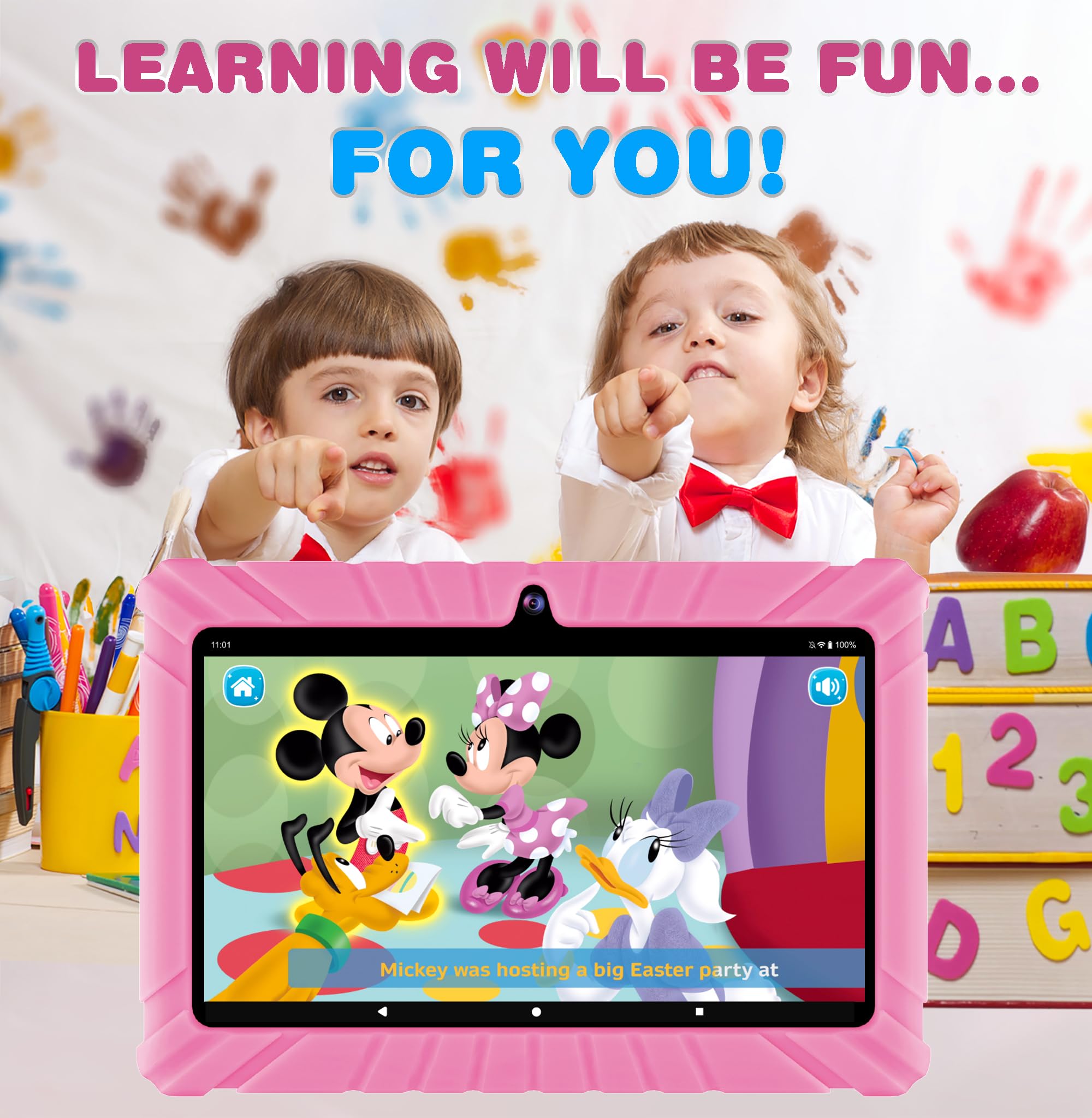 Contixo Kids Tablet - V8 7" Toddler Tablet, Ages 3-7, Android 11 Tablet for Kids, Disney Edition Pre-Installed, Parental Control, WiFi, Teacher Approved Learning Tablet for Boys Girls (Pink)