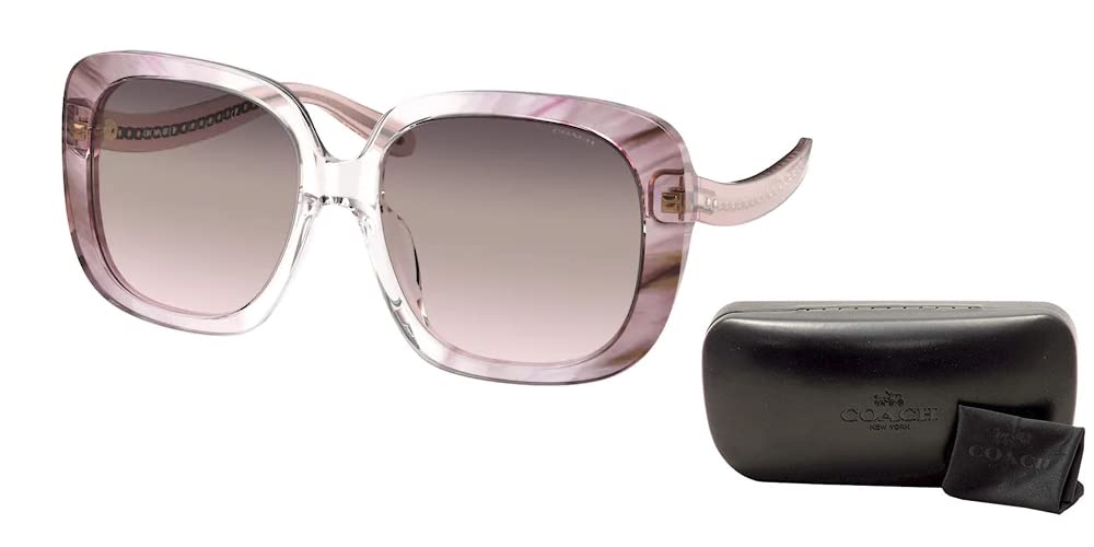 Coach HC8223U 5656U8 56MM Transparent Pink Ombre/Brown Pink Gradient Square Sunglasses for Women + BUNDLE With Designer iWear Eyewear Kit