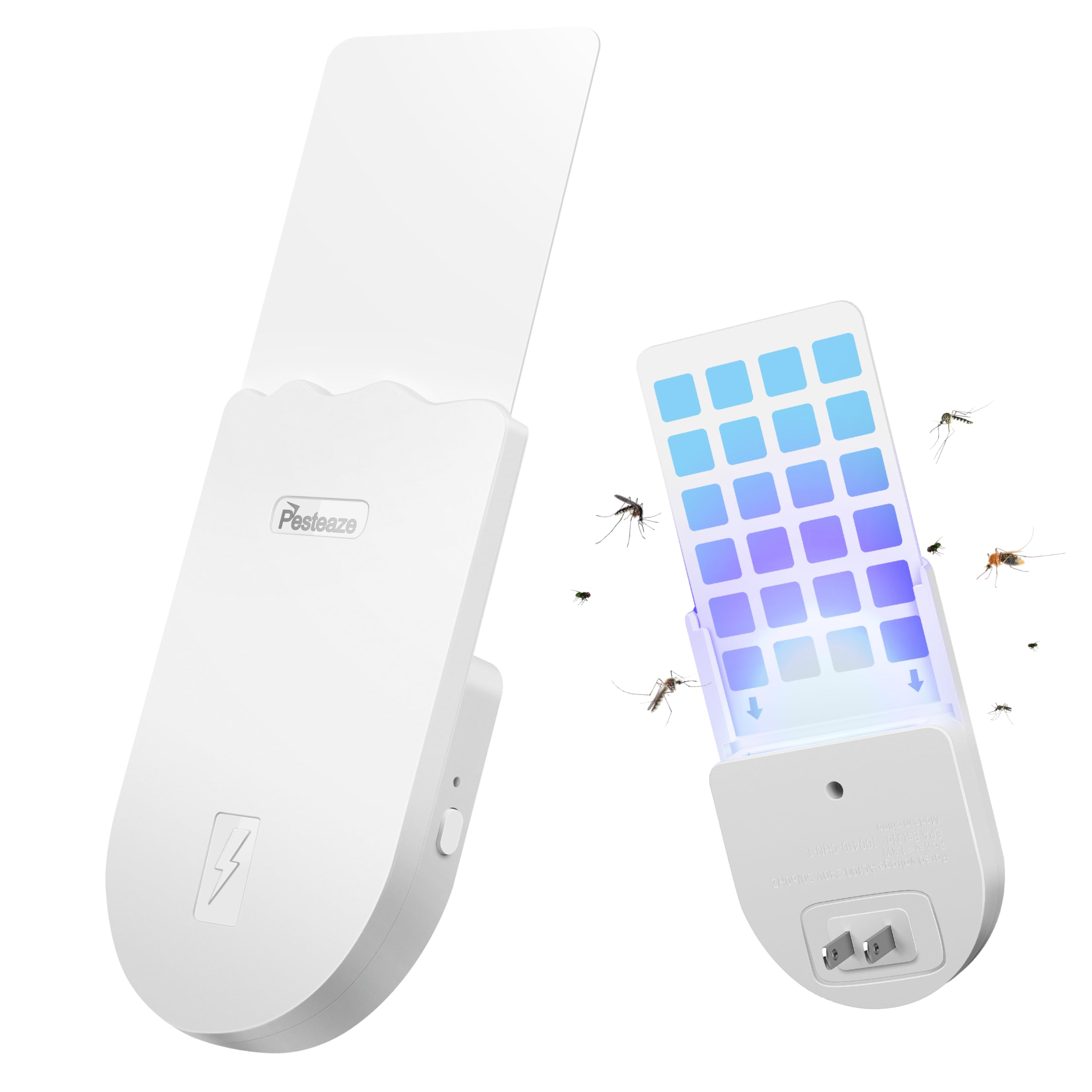 Pesteaze Indoor Plug-in Mosquito Killer, Flying Insect Trap for Flies, Fruit Flies, Moths & Gnats, with Adjustable Brightness UV Attractant Catcher & Night Light, 1 Device + 10 Glue Card Refills
