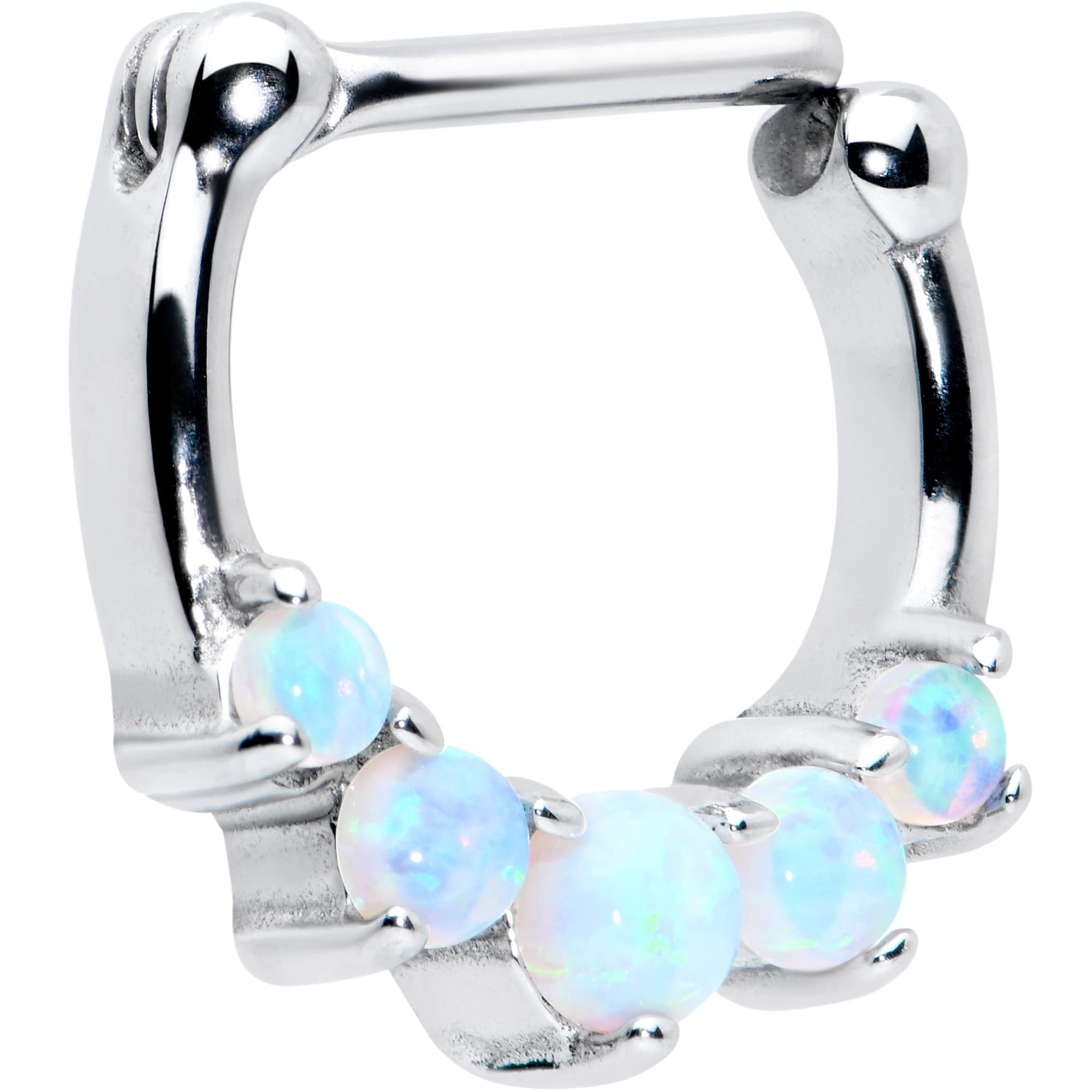 Body Candy Stainless Steel Barbell White Synthetic Opal Quintet Septum Clicker 16 Gauge 1/4"