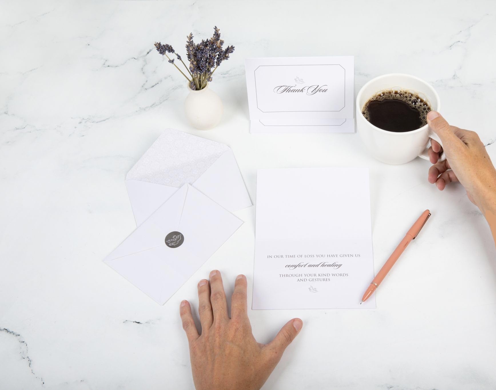 Funeral Thank You Cards with Envelopes | Sympathy Cards with Meaningful Message | Set of 25 with Decorative Envelopes and Stickers for Envelope Closure