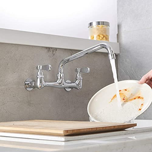 Evolvegoods Kitchen Sink Faucet with 10 Inch Swivel Spout Commercial Centerset Sink 2 Handle Polished Chrome Utility Laundry Restaurant rv Kitchen Faucets Wall Mount