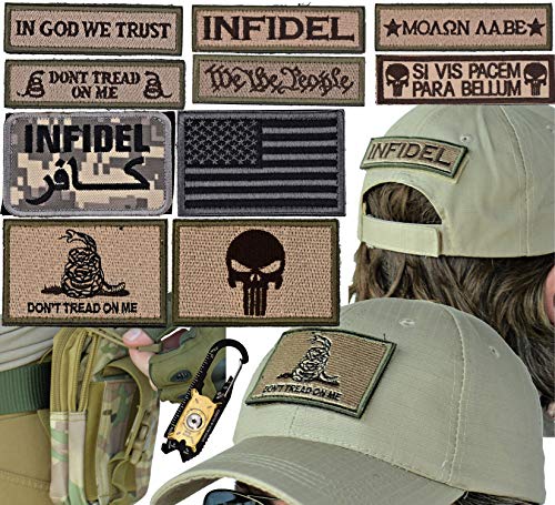 Military Tactical Hat Bundle: 20-in-1 Tool, Operator Cap with Embroidered Morale Patches (Velcro), and Pouch for Airsoft/Paintball - [CIA Desert Ops]